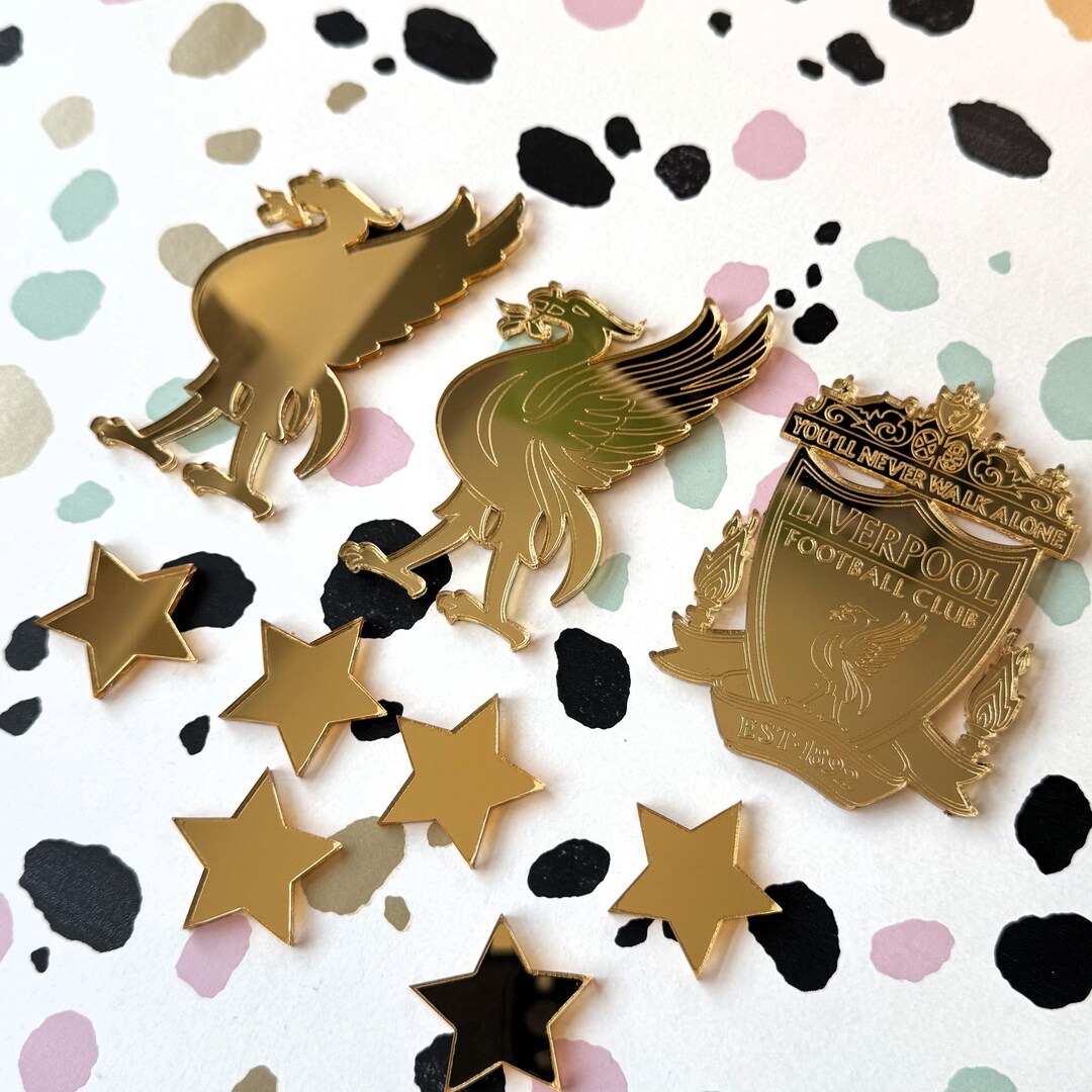 Liverpool FC Cake Topper Set | Gold Mirror Acrylic Liver Birds, Badge ...