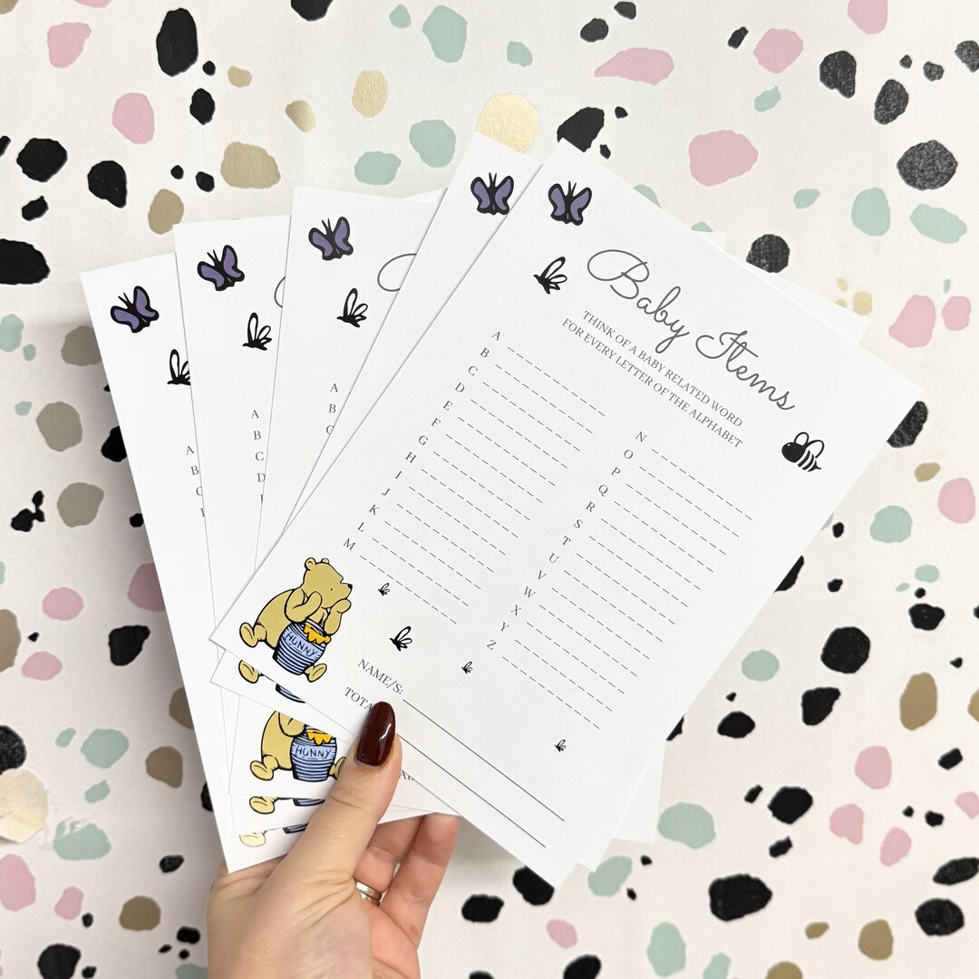Winnie the Pooh Baby Shower Baby Items Game - A5 | Pack of 10 | Baby ...