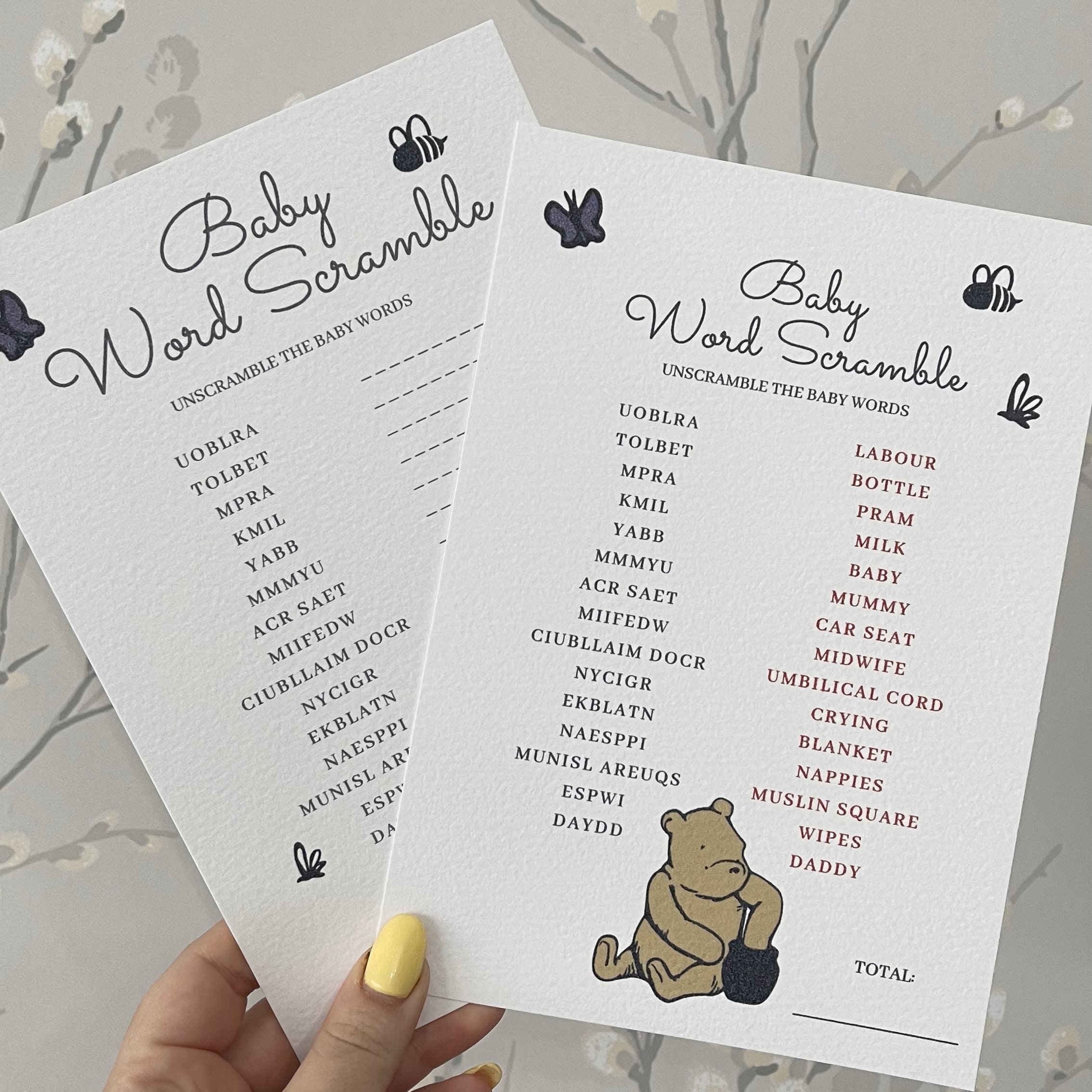 Winnie the Pooh Baby Shower Word Scramble Game A5 Pack of - Etsy UK