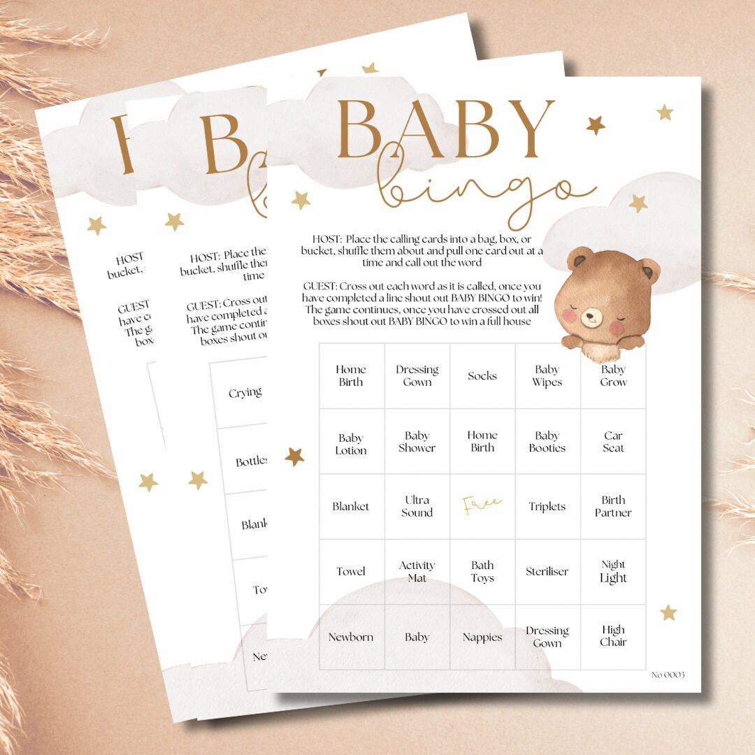 Teddy Bear Baby Shower Bingo Game | Baby Shower Bingo for 20 Guests - Etsy