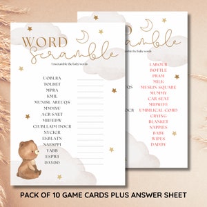 Teddy Bear Baby Shower Word Scramble Game Baby Shower Multipack for 10 ...