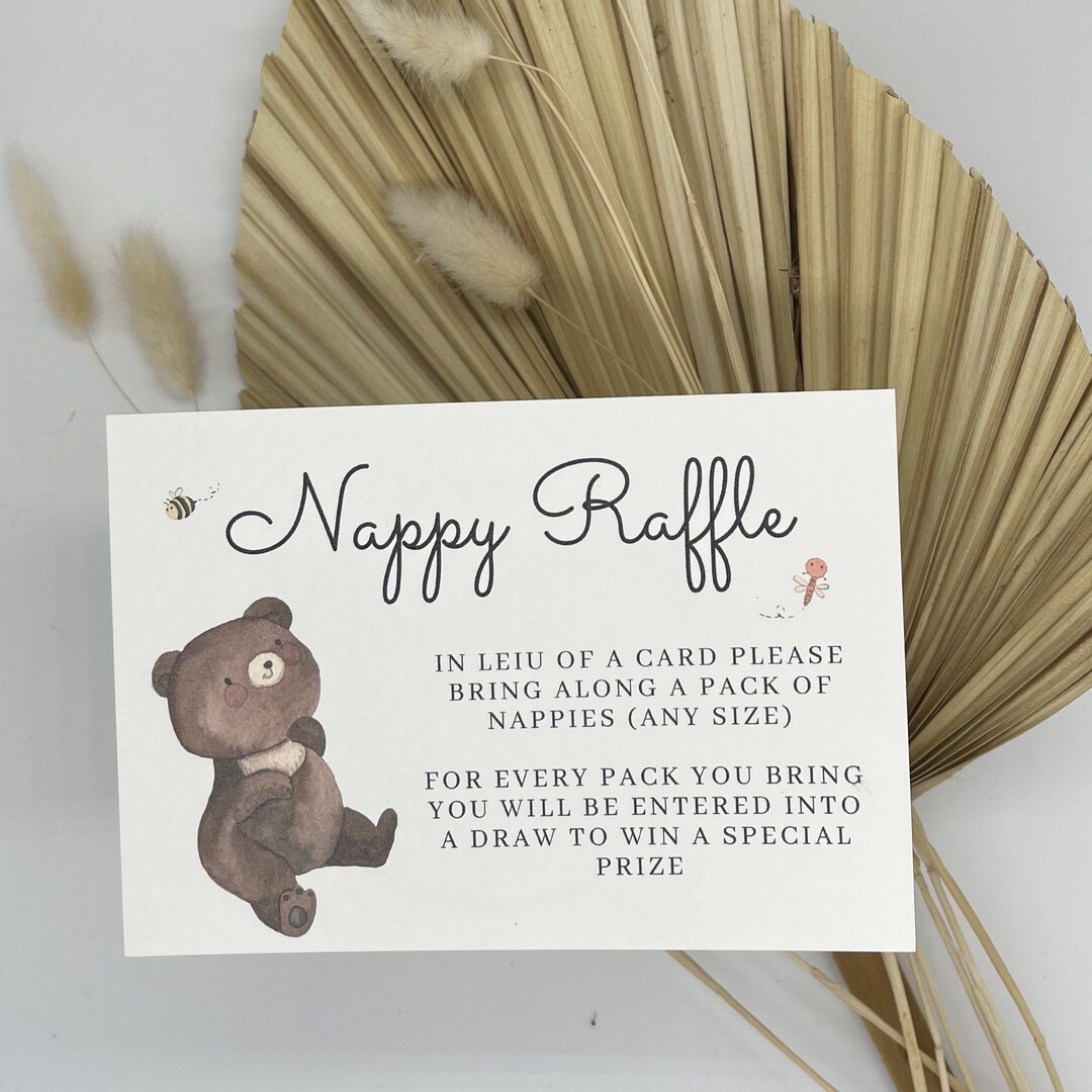 Teddy Bear Baby Shower Nappy Raffle Invitation Insert Add to Invite ...