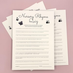 Winnie the Pooh Baby Shower Nursery Rhyme Quiz Game - A5 | Pack of 10 ...