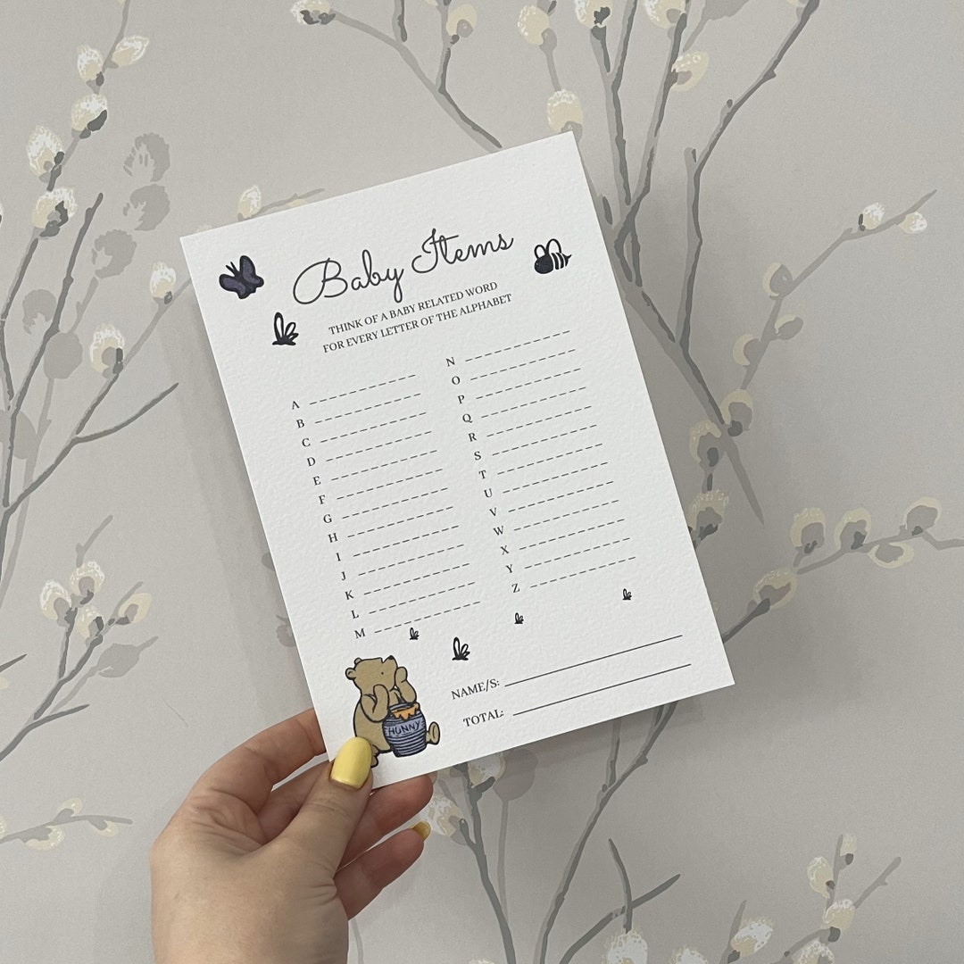 Winnie the Pooh Baby Shower Baby Items Game A5 Pack of 10 Baby Shower ...