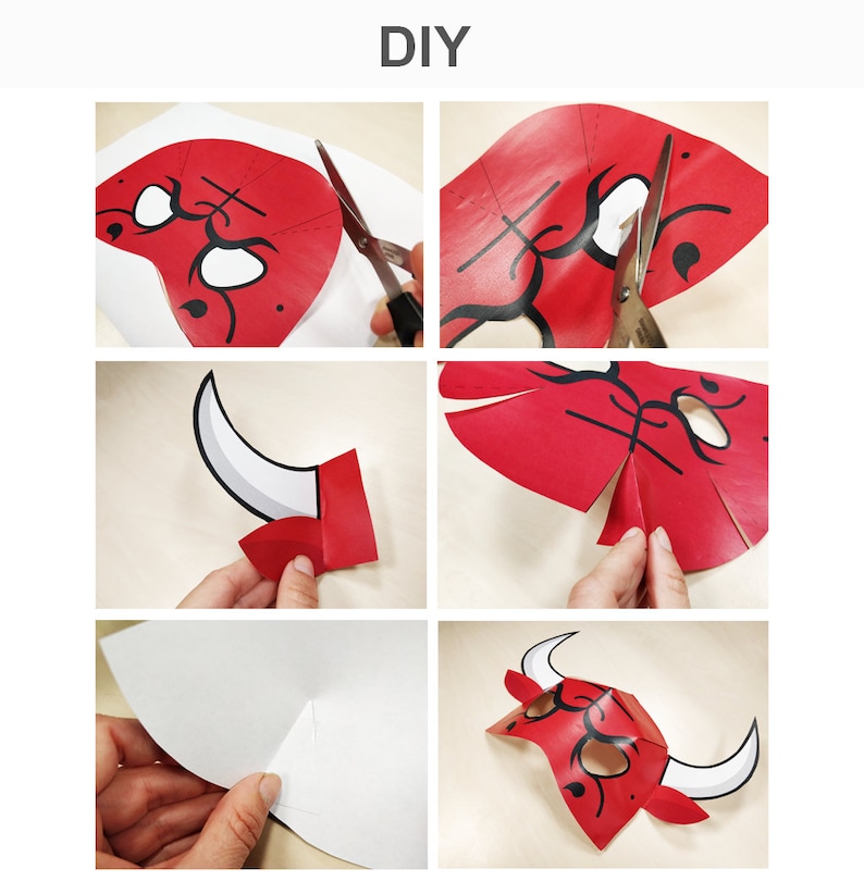 Bull Mask Printable Redbull Costume Farm Animal Mask Red Halloween - Etsy