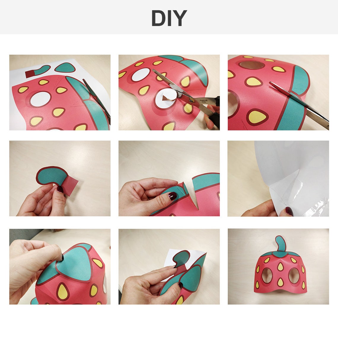 Printable Strawberry Mask: Kids & Adult Costume (digital Download) - Etsy
