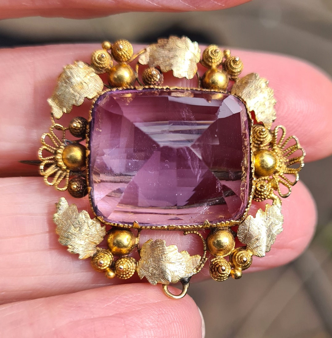 Georgian Regency Two Colour 15ct Gold Amethyst Brooch, Cannetille ...