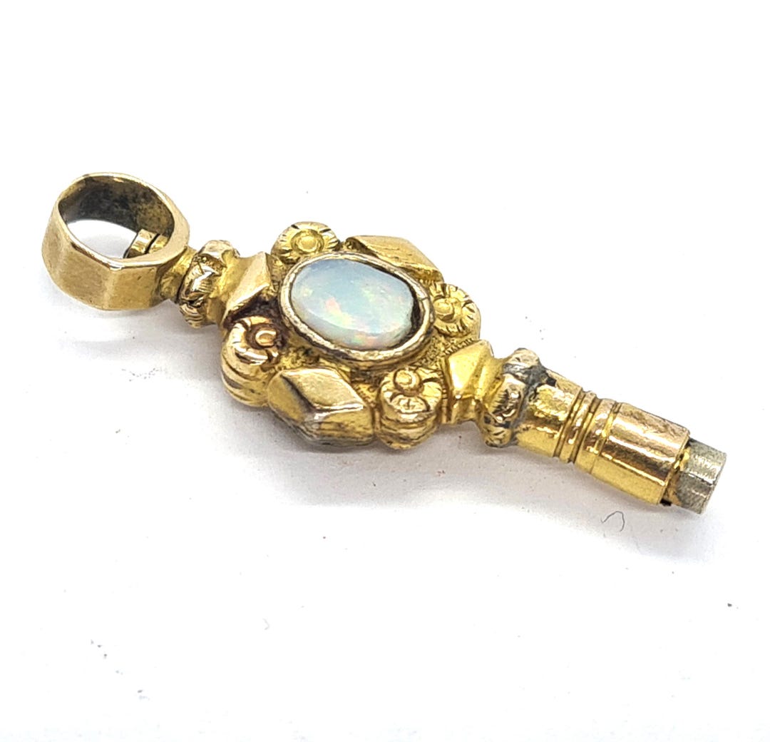 Antique Victorian Stone Set Pocket Watch Key With Opal and Bloodstone ...