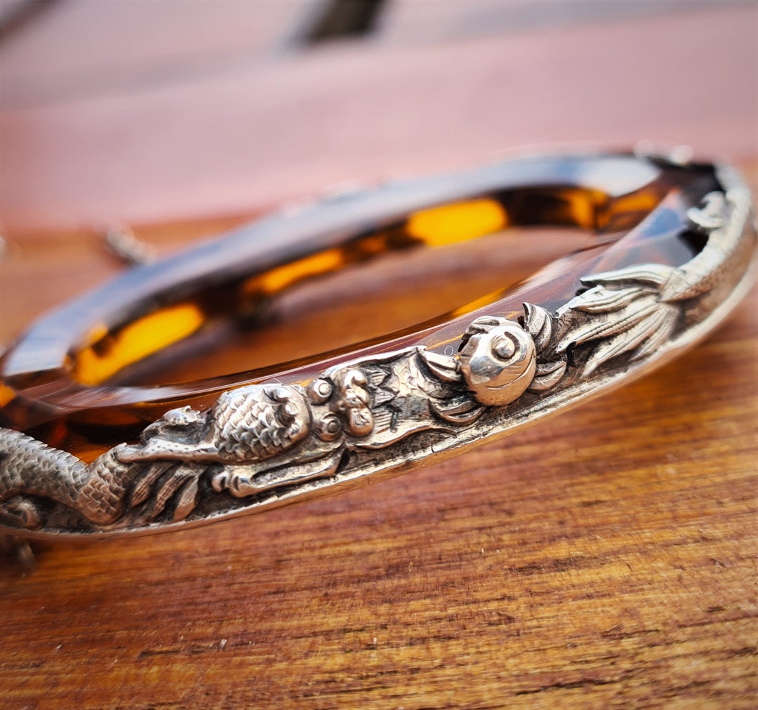 Antique Chinese Sycee No 23 Silver Faceted Amber Glass Brooch - Etsy