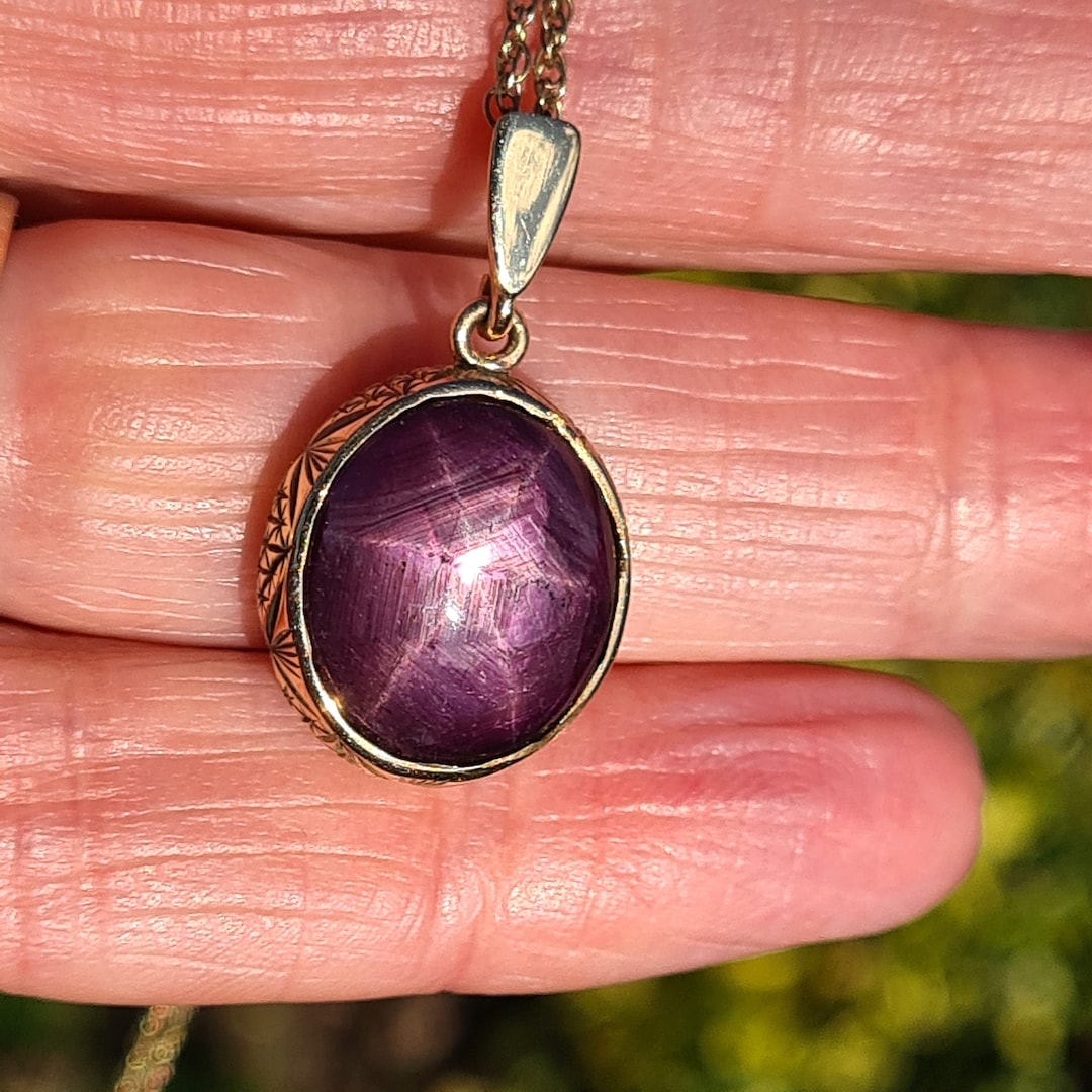 Vintage 9ct Gold Purple Star Ruby Pendant on 9ct Chain, 1980s, 40th ...
