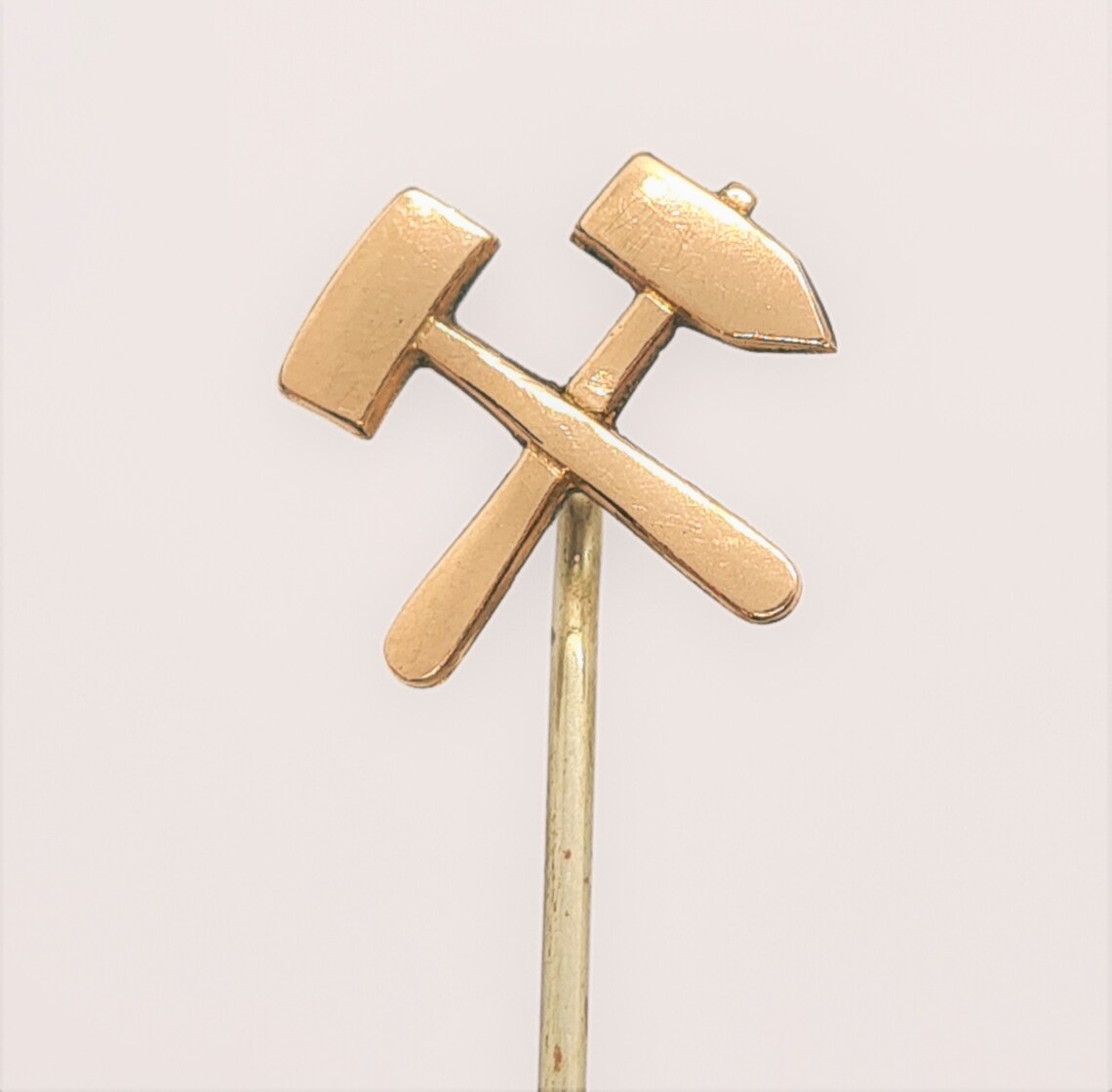 Antique rose gold filled Masons crossed hammers stick pin | Etsy