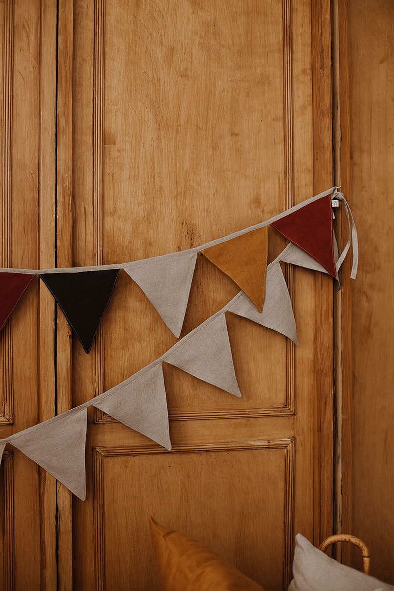 Pennant Banner in Linen Fabric Boho Nursery Garland Pastel - Etsy