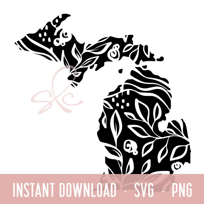 Michigan State SVG, PNG, Cut File, Floral, Foliage, Midwest, Instant ...
