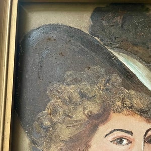 Vintage Portrait Painting, Woman in Hat, Canvas Wall Art, Large Framed ...