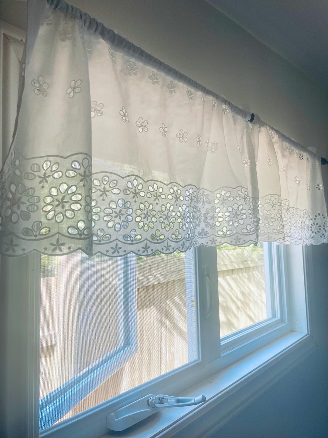 Vintage Cafe Curtains, Set of Two White Eyelet Rod Panel Half Curtains ...