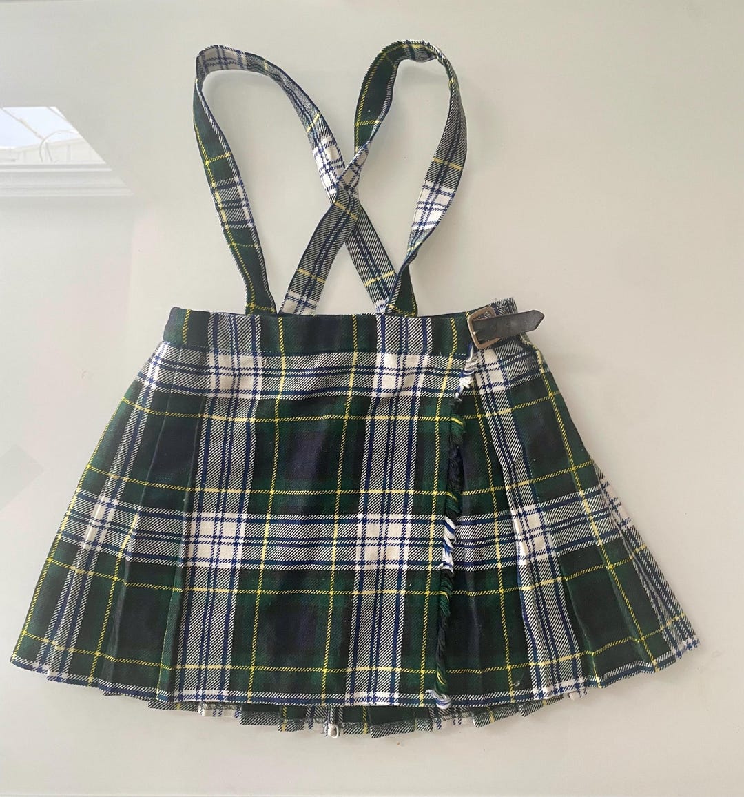 Girls Tartan Kilt, 3T-4T, Vintage Green Plaid Dress, Toddler Kilt ...