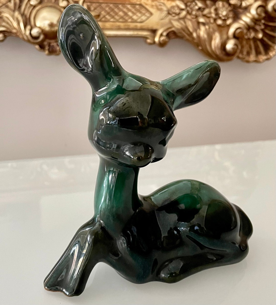 Vintage Deer Figurine Green Drip Glaze Deer Figurine Ceramic - Etsy