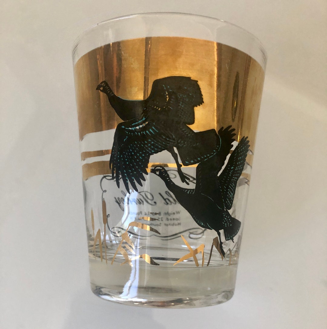 Midcentury Drinking Glass, Wild Turkey Blue Gold Tumbler, 1970s Barware ...