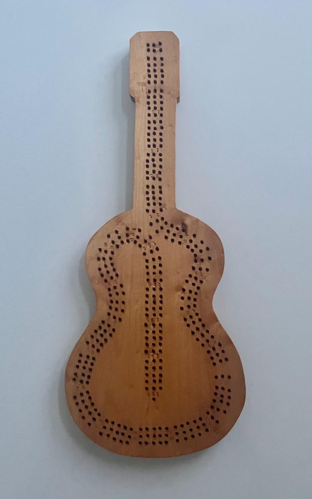 Vintage 1970s Cribbage Board Shaped Like A Guitar. Solid Wood Crib ...