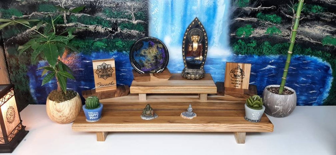 Teak Wood 2-tier Altar Table Set: Small Space Meditation Decor - Etsy