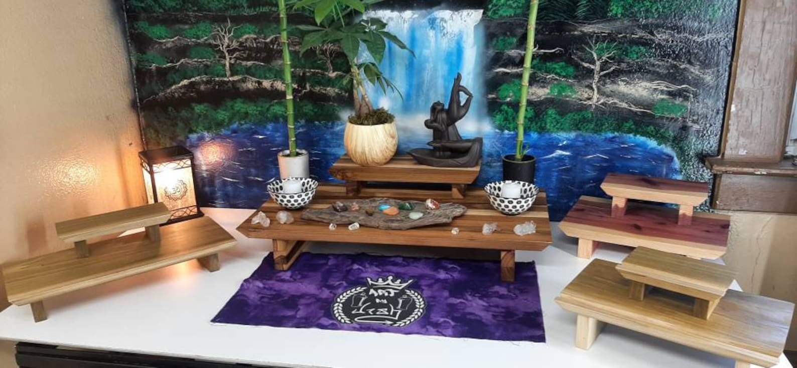 Altar Table, 2 Set, 2 Tier Altar Table, Crystal Shelf, Small Space ...