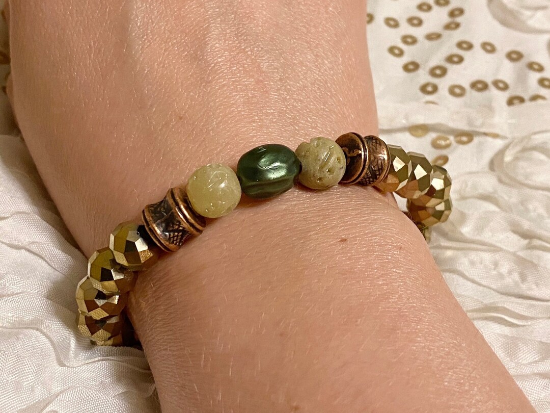 Forest Green, Sage, and Bronze Bracelet - Etsy