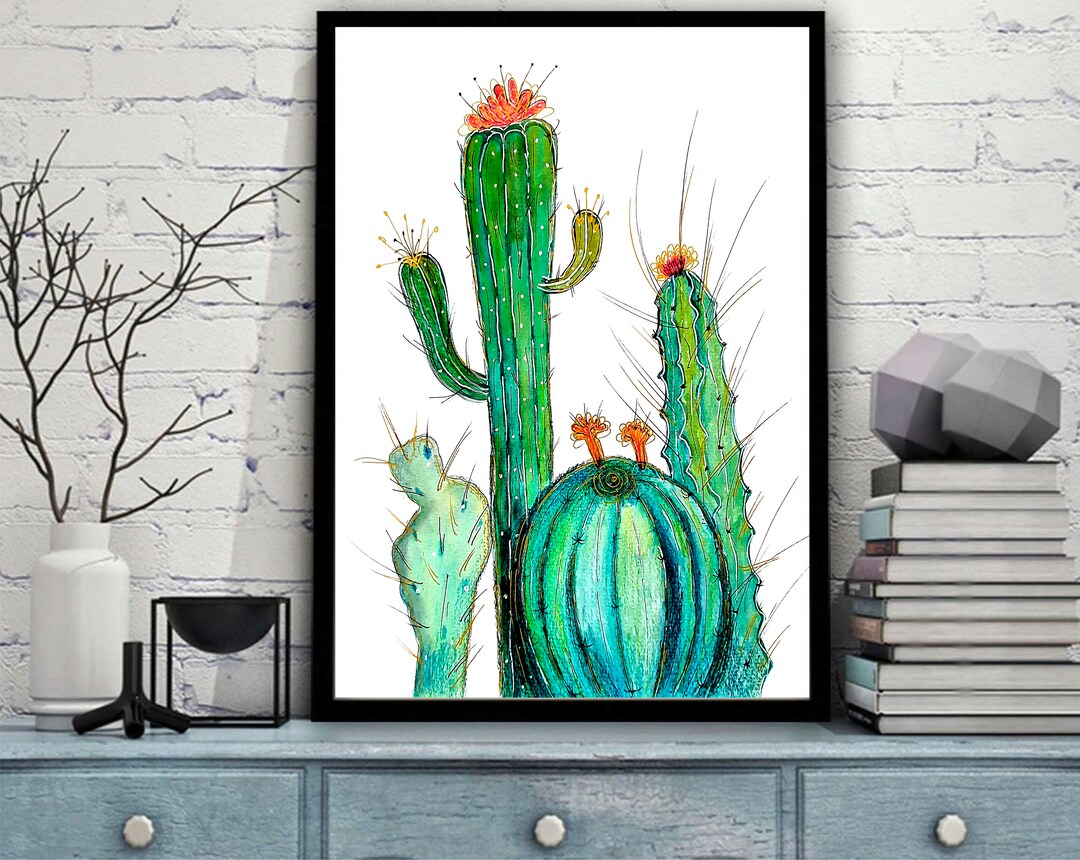 Cactus Original Painting, Modern Home Decor, Watercolor Painting Cactus ...