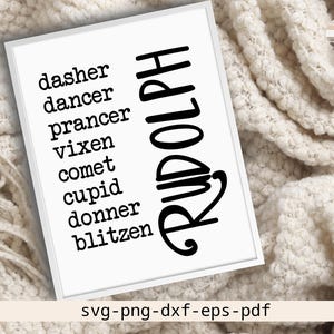 Rudolph SVG- Reindeer Names Svg- Reindeer Names Sign-reindeer Sign ...