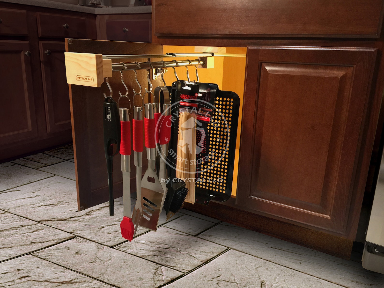 Multi-use Pull Out Cabinet Organizer - Kitchen Utensils, Cleaning ...