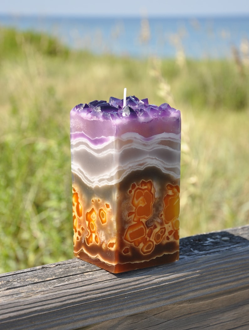 Amethyst & Amber Crystal Geode Pillar Candle FREE SHIPPING | Etsy