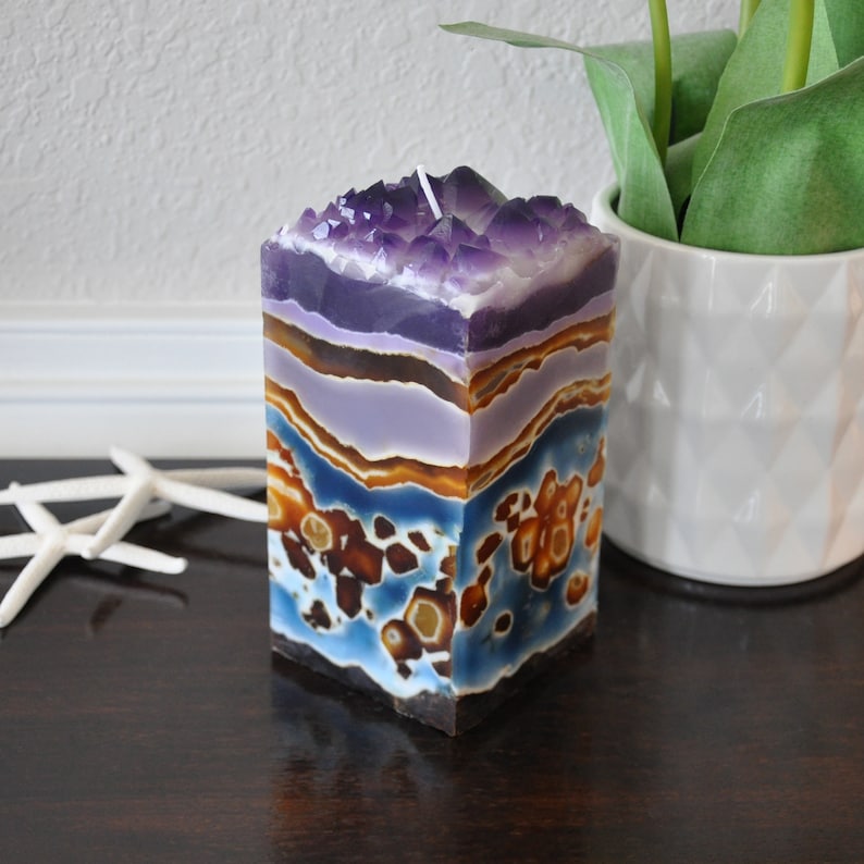 Amethyst & Amber Crystal Geode Pillar Candle FREE SHIPPING - Etsy