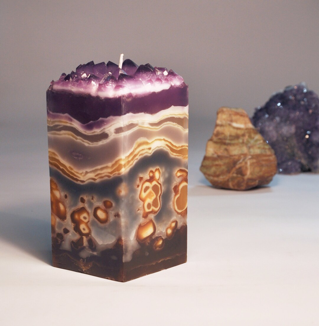 Amethyst & Amber Crystal Geode Pillar Candle FREE SHIPPING - Etsy
