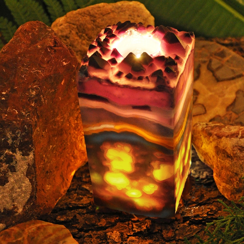 Amethyst & Amber Crystal Geode Pillar Candle FREE SHIPPING | Etsy