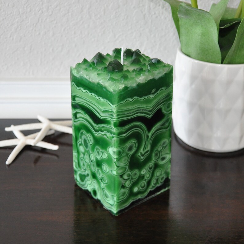 Malachite Matrix Crystal Geode Pillar Candle FREE SHIPPING - Etsy UK