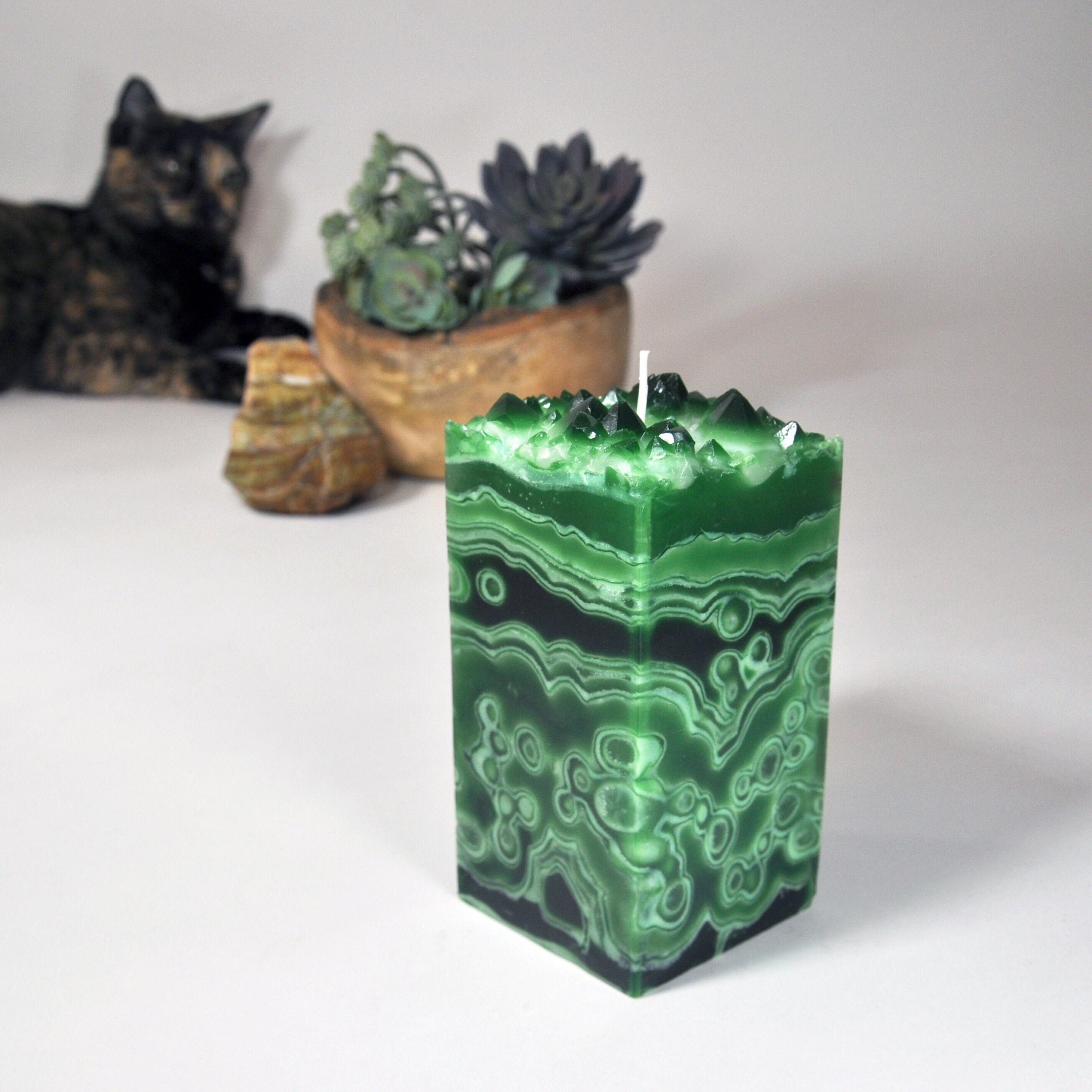 Malachite Matrix Crystal Geode Pillar Candle FREE SHIPPING - Etsy UK