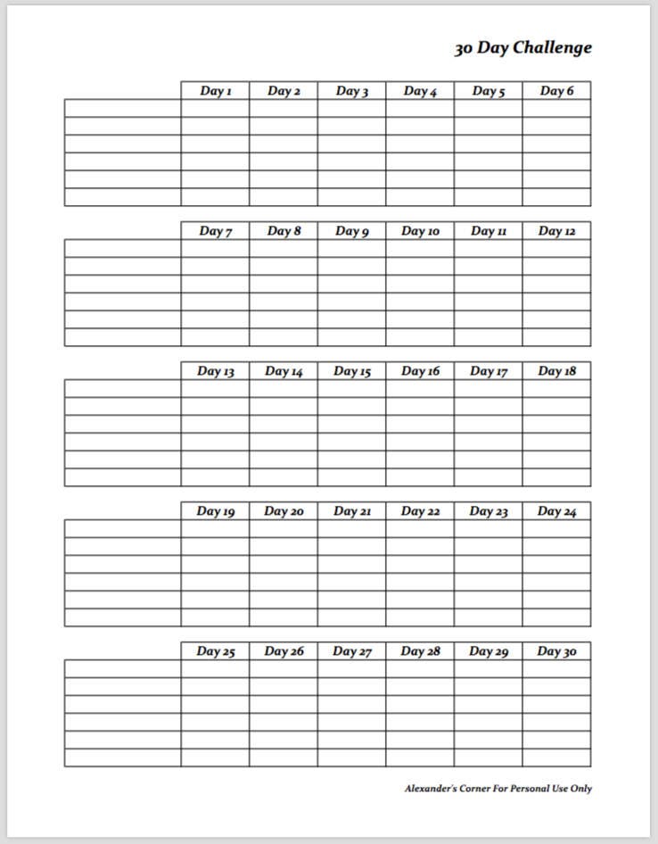 30 DAY CHALLENGE Workout Habit Tracking Blank/Undated | Etsy