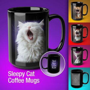 Custom Funny Cat Mug Sleepy Cat Design Gift for Cat Mom Tabby Persian ...