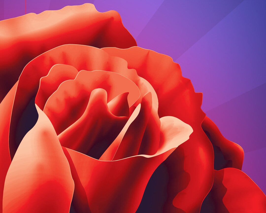 Red Rose Flower Print Vintage Rose Picture Large Flower Art ...