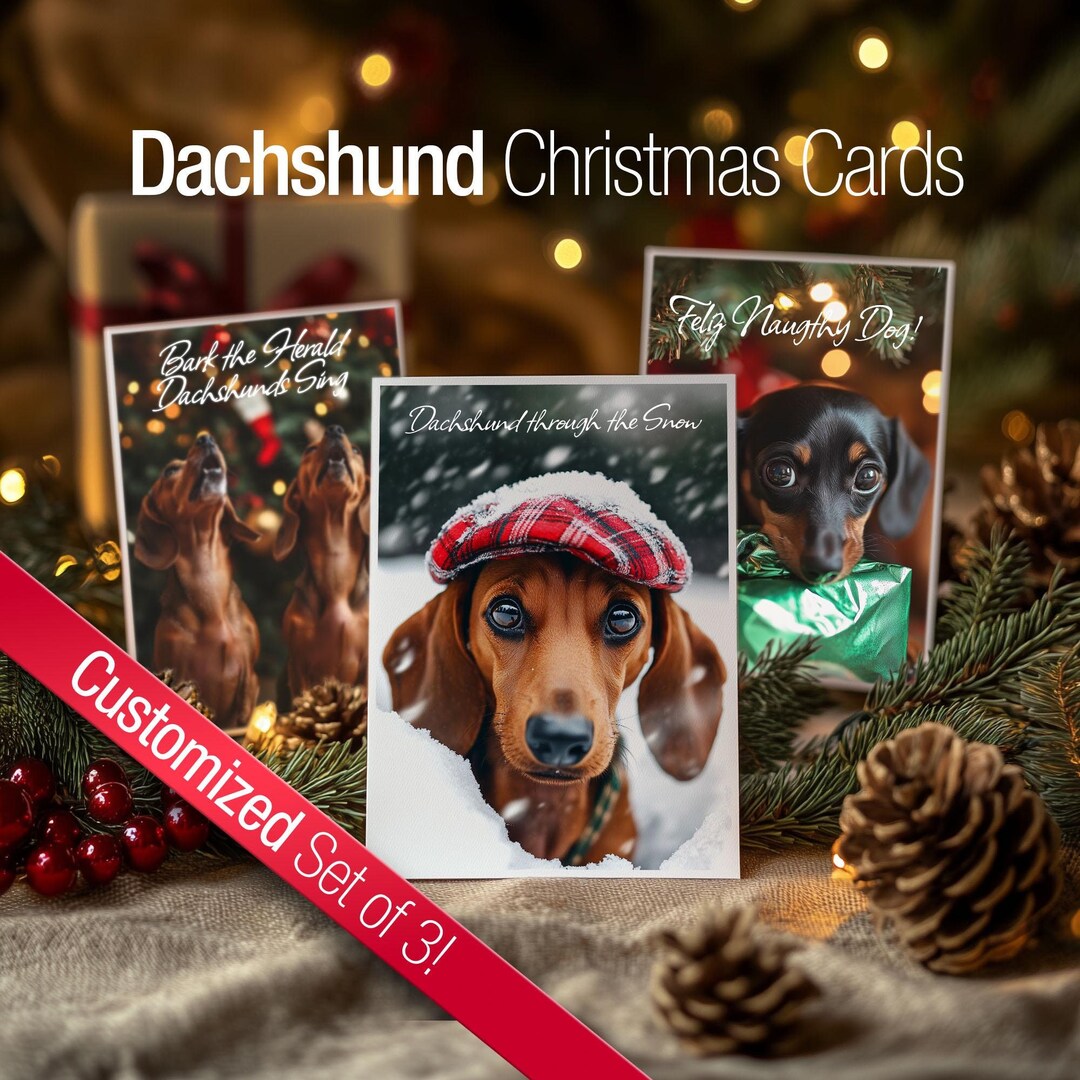 Dachshund Christmas Gift Card Set of 3 Custom Holiday Greeting Weiner ...