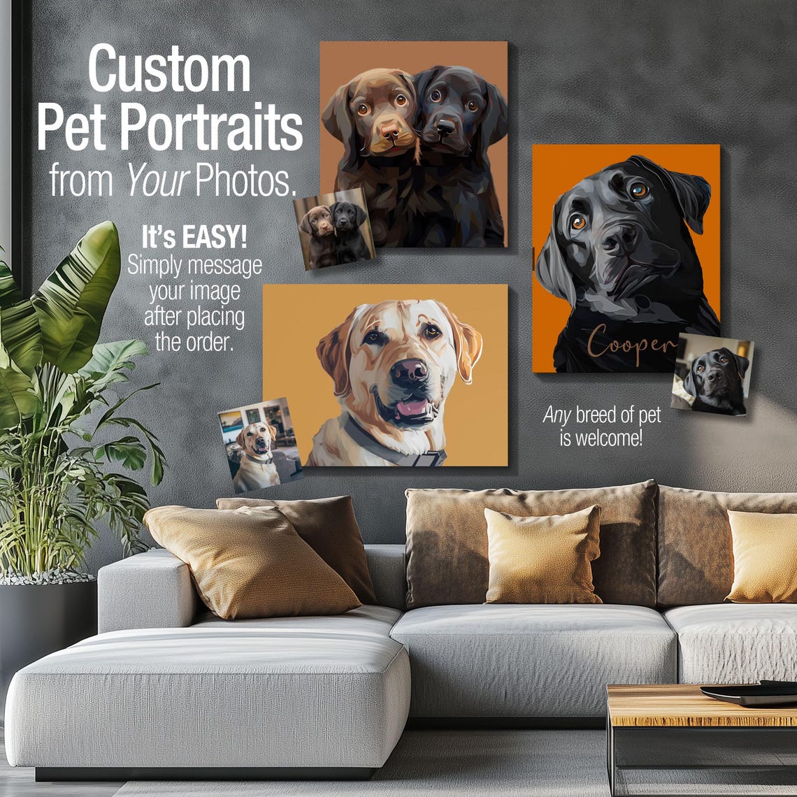 Custom Pet Portraits on Canvas Any Big Dog Lovers Gift for Friend ...