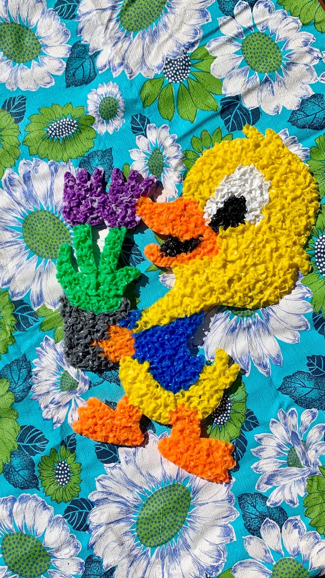 Vintage Easter Plastic Popcorn Decoration Cute Duck in Blue Vest With ...