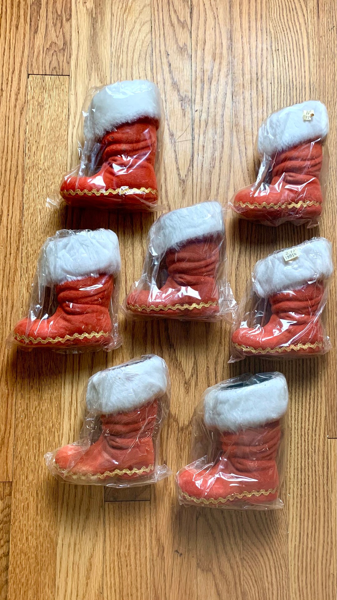 Lot of 6 Vintage Flocked Plastic Santa Claus Boots With Gold Rick Rack ...