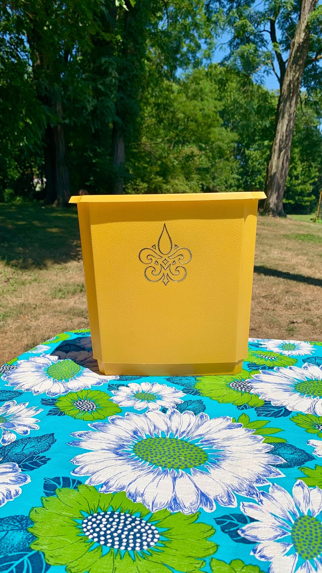 Vintage Yellow Plastic Trash Can With Metallic Filigree Detail | 1960s ...