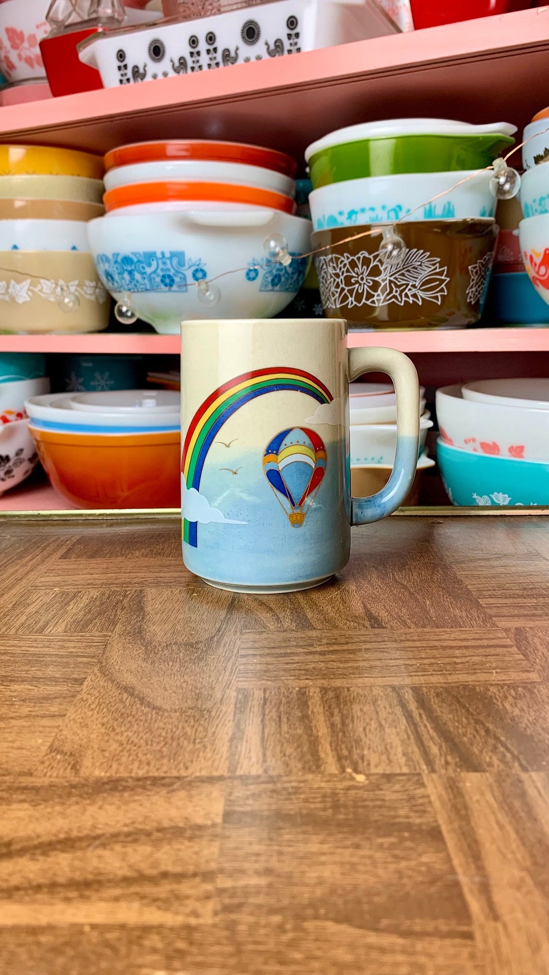 Vintage Otagiri Rainbow and Hot Air Balloon Stein Shaped Mug With Gold ...