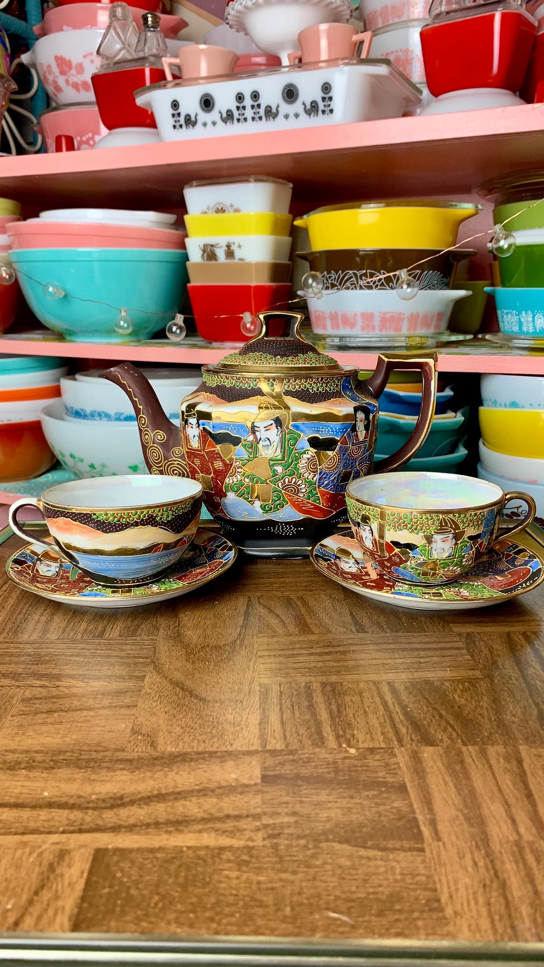 SEE DESCRIPTION Vintage Satsuma Moriage Samurai Themed Tea Set Includes ...