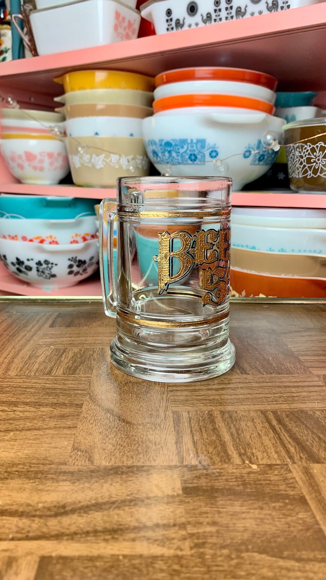 Vintage Clear Glass 5 Cent Beer Stein With Gold Details | MCM Mid ...