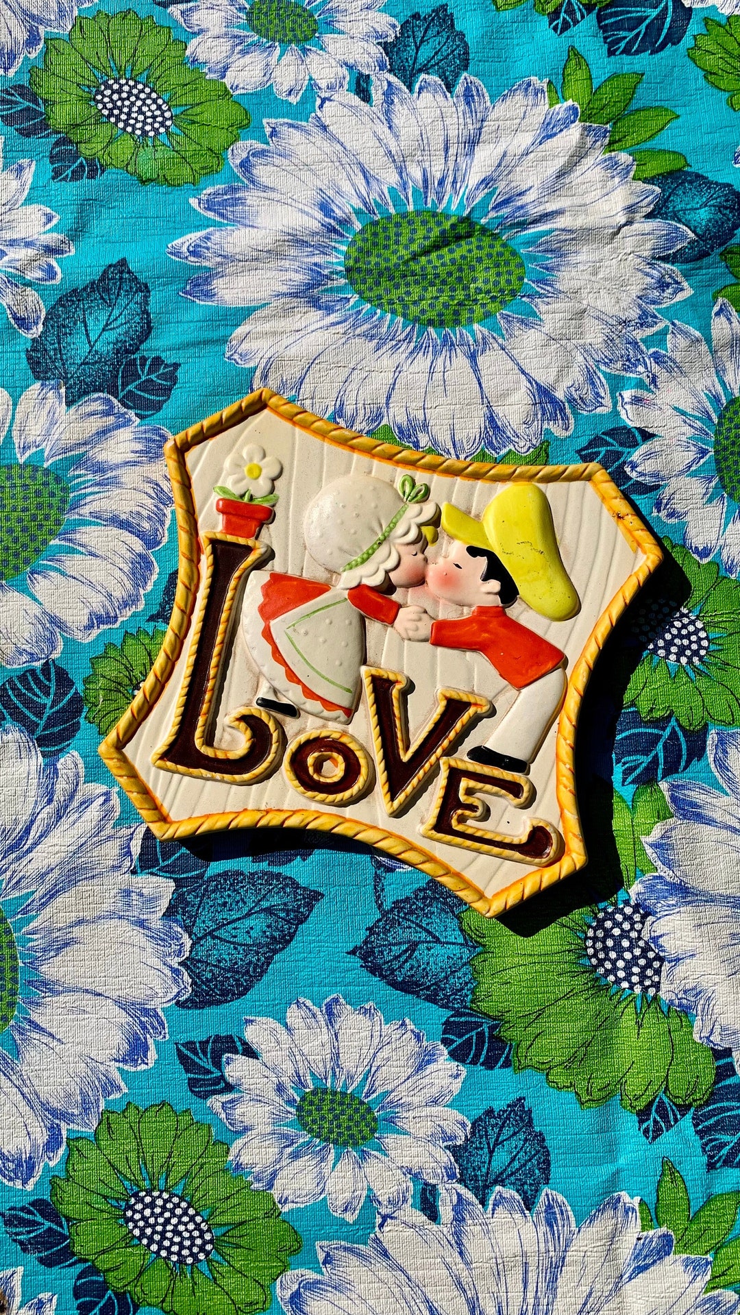 Cute Vintage Plaster Kissing Couple Love Wall Hanging | Retro 1970s ...