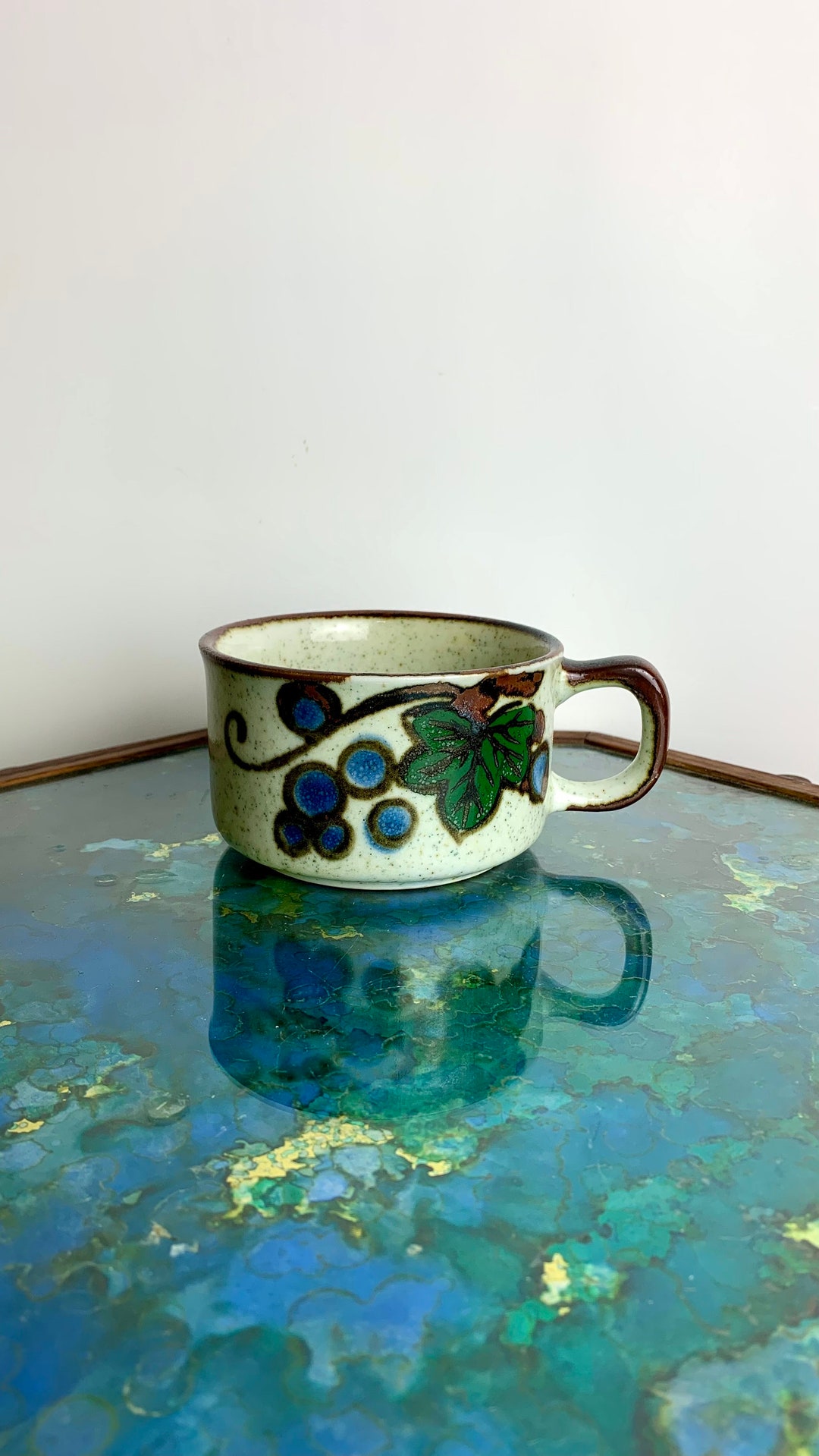 Vintage Speckled Stoneware Ceramic Grape Cluster and Leaf Patterned ...