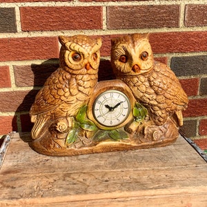 Vintage Heavy Chalkware Pair of Owls Clock Movement Made by Lanshire ...