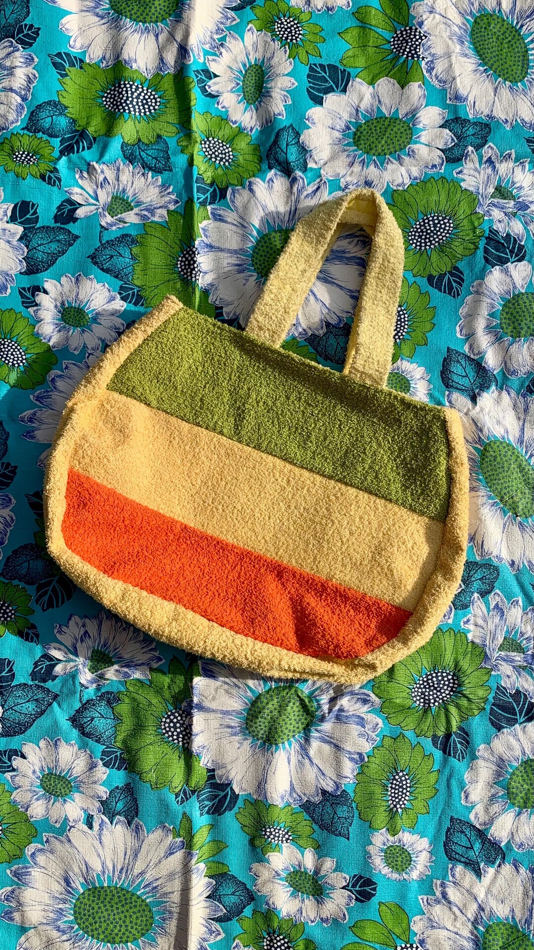 Vintage Terry Cloth Green Yellow and Orange Striped Structure Beach ...